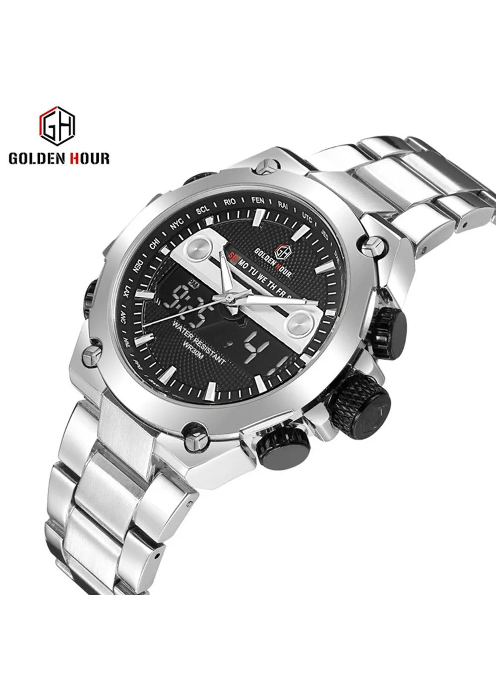 Overfly Golden Hour Silver Analog Digital Chronograph Watch for Men's ...